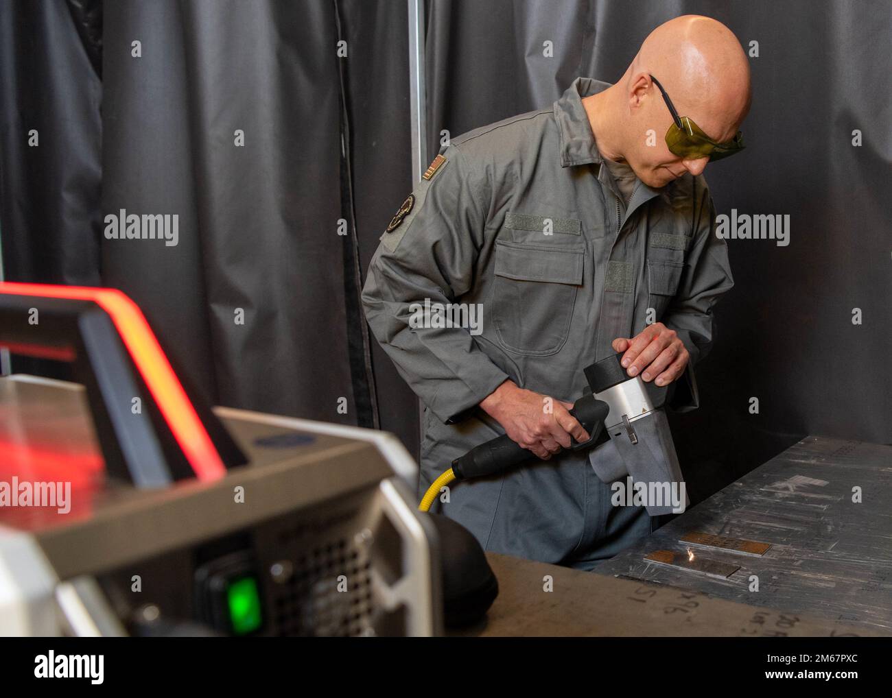 U.S. Air Force Brig. Gen. Josh Olson, 86th Airlift Wing commander, uses ...