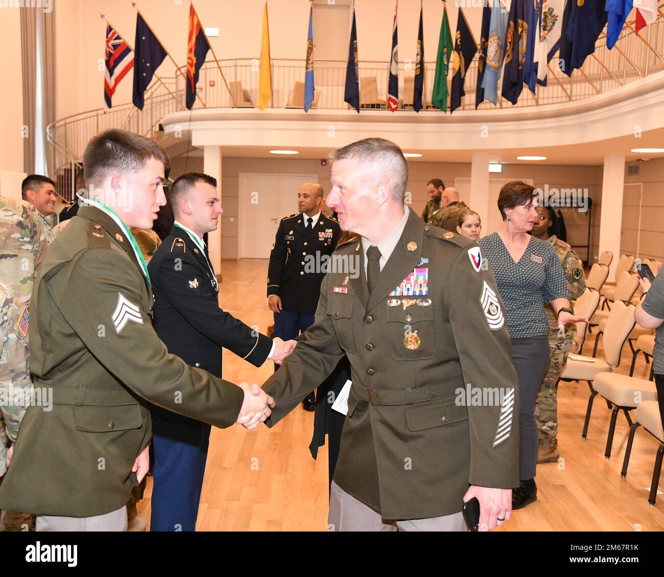 U.S. Army Command Sgt. Maj. Stephen J. LaRocque (right), USAG Rheinland ...