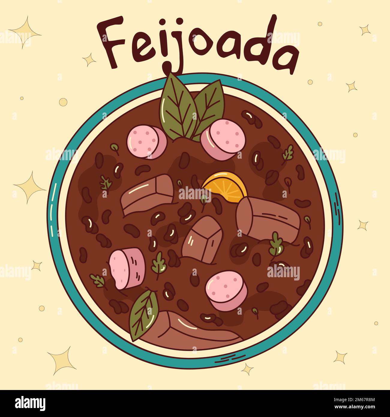 Brazilian traditional food. Feijoada. Vector illustration in hand drawn ...