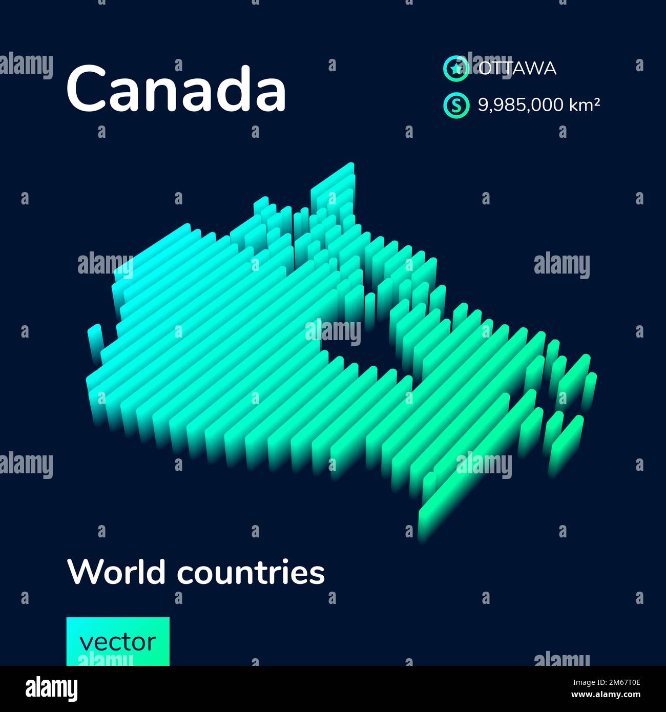 Stylized striped vector isometric map of Canada. Map of Canada is in ...