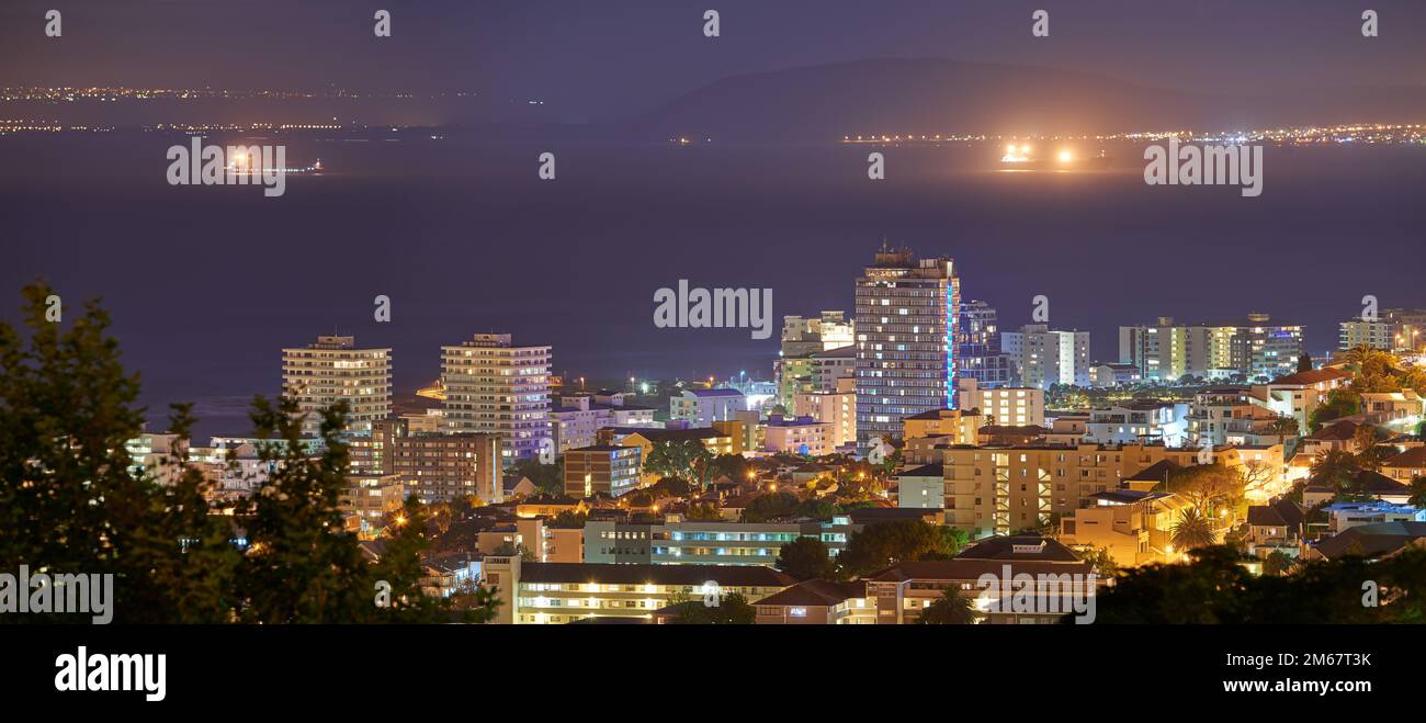 The city comes alive at night. View of a city landscape at night Stock ...