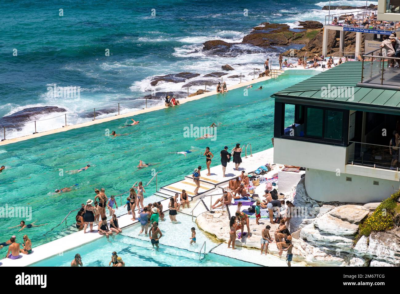 Bondi Beach Icebergs club and public outdoor swimming pool on summers ...