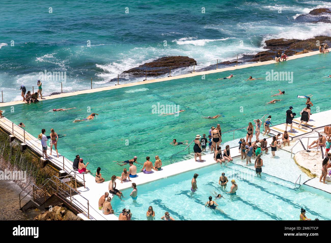 Bondi Beach Icebergs club and public outdoor swimming pool on summers ...