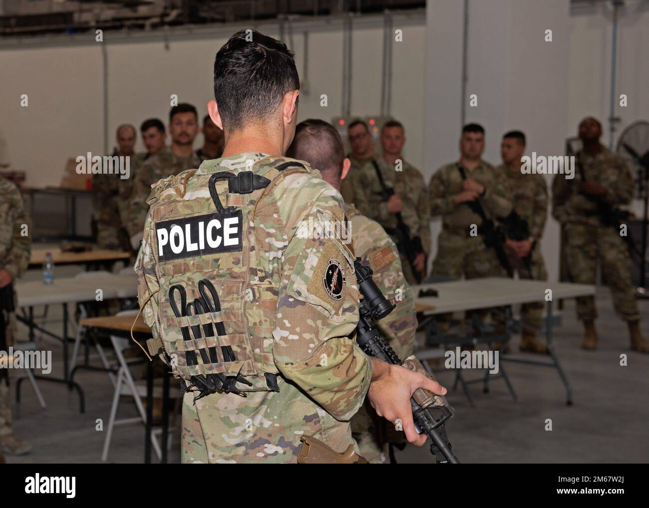 A U.S. Air Force security forces member assigned to the 379th ...