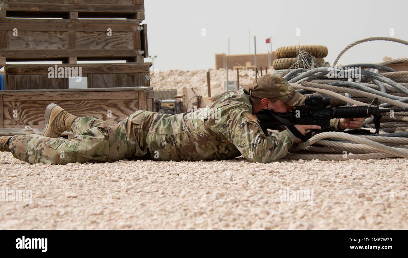 A U.S. Air Force member assigned to the 379th Air Expeditionary Wing ...