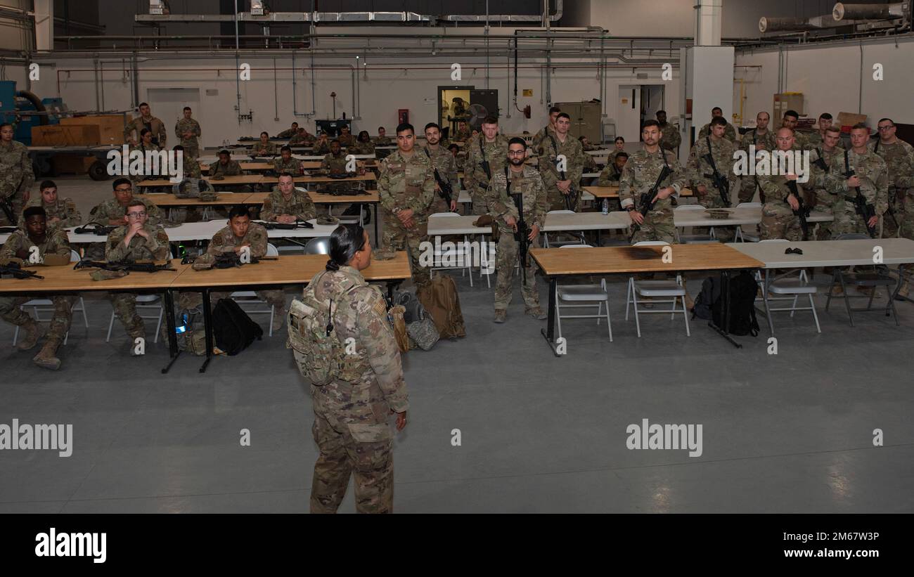 A U.S. Air Force security forces member assigned to the 379th ...
