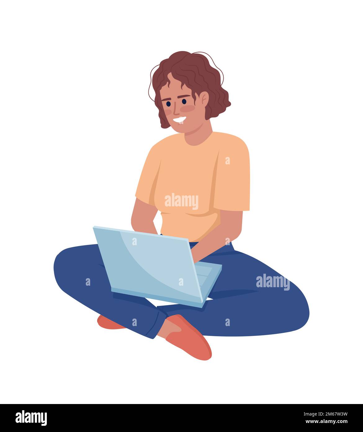 Woman with laptop semi flat color vector character Stock Vector Image ...