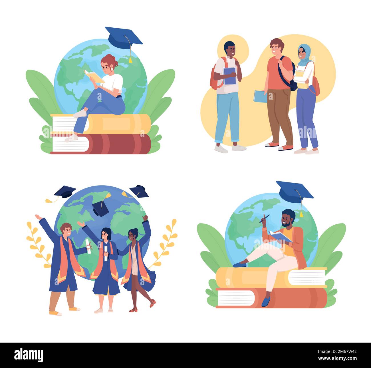 International students flat concept vector illustration set Stock ...