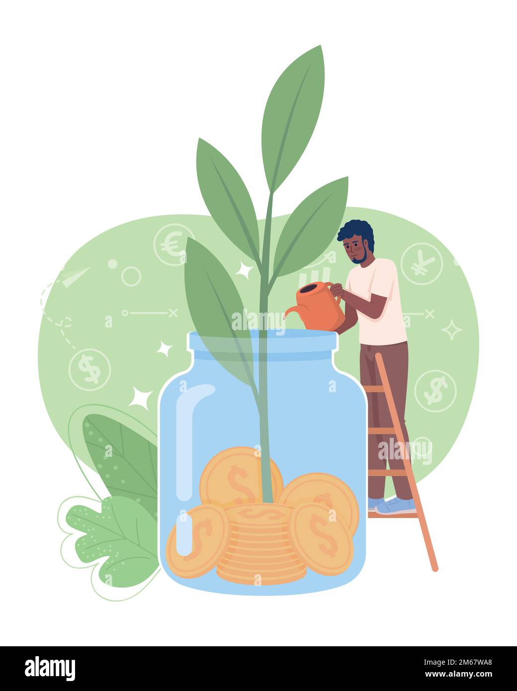 Collecting money in pot flat concept vector illustration Stock Vector ...