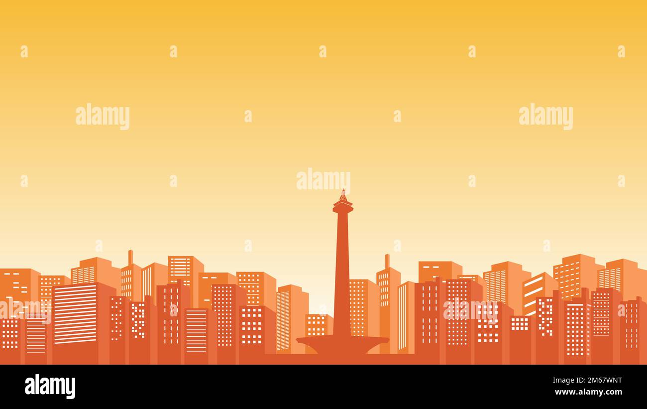 City building background around the Indonesian National Monument ...