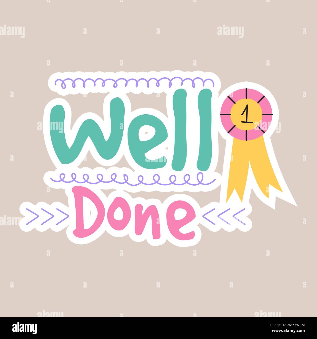 Well done groovy sticker. Reward sticker for teachers and kids. Hand ...