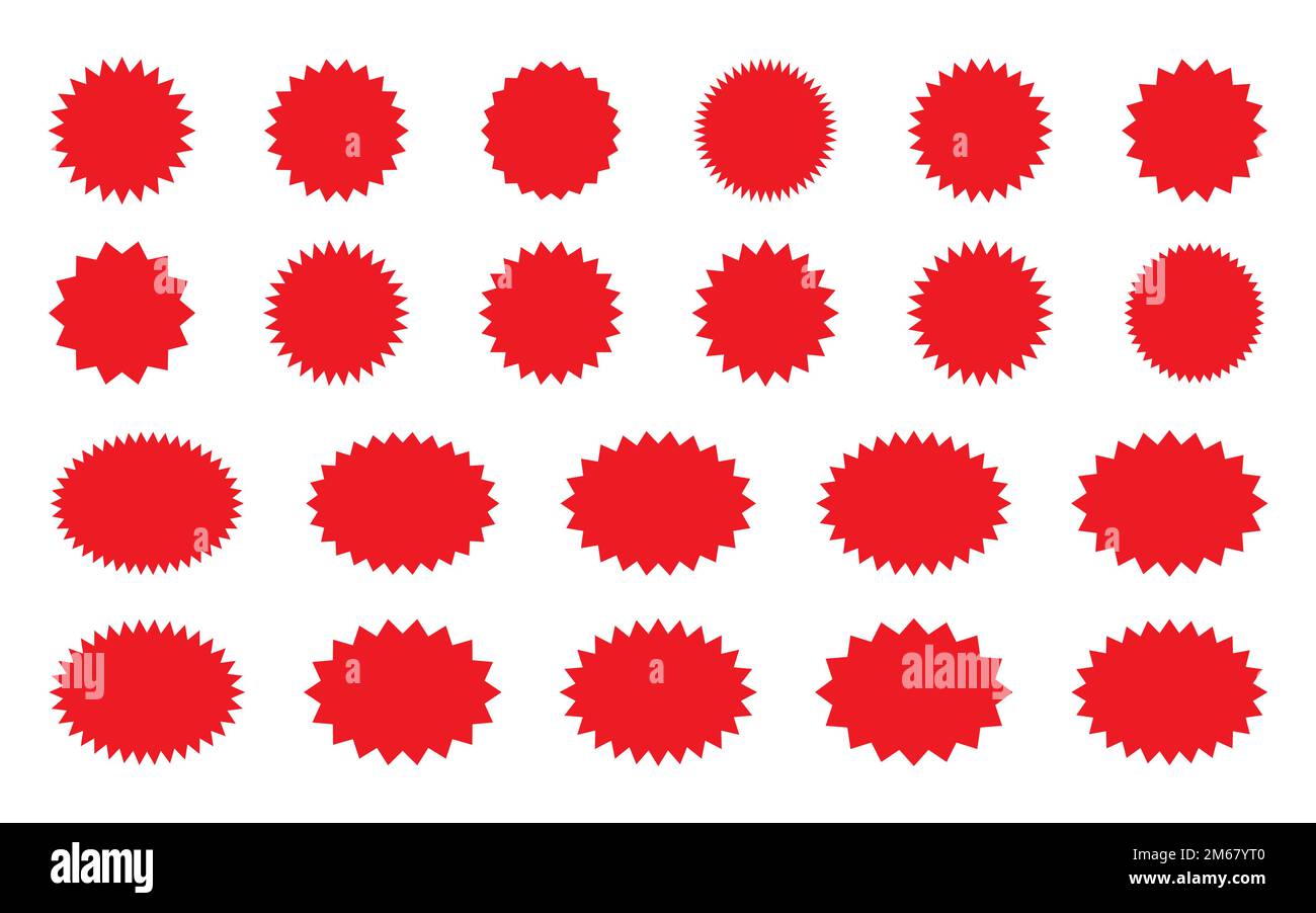 Set of vector red starburst, sunburst badges. Shopping labels ...
