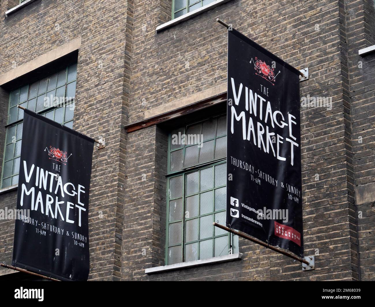 LONDON, UK - SEPTEMBER 09, 2018: Signs for the Vintage Market (also ...