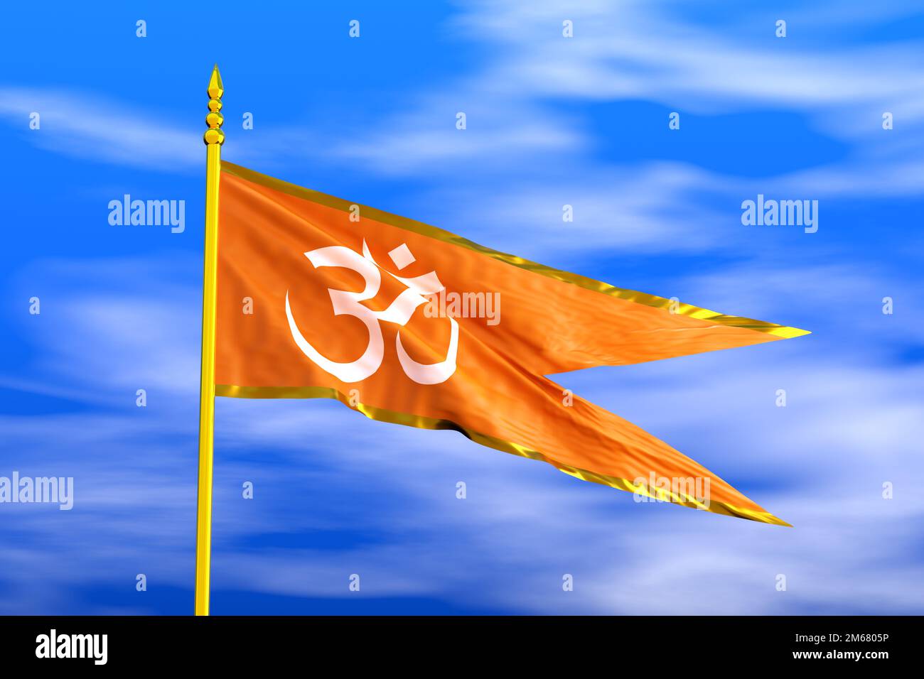 Religious Hindu Om Aum Flag during Daylight and beautiful sky - 3D ...