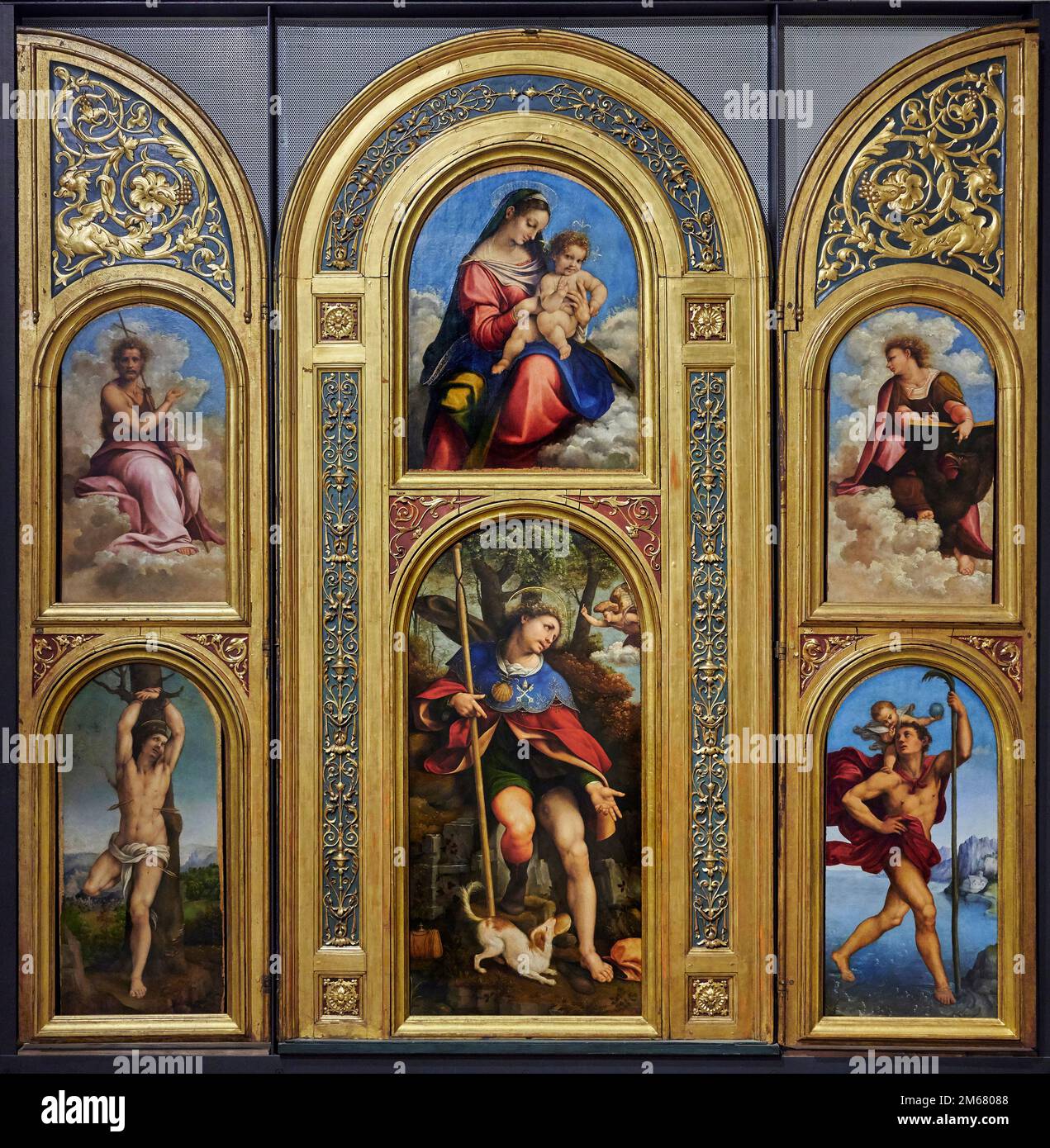 Polittico di San Rocco, Madonna col Bambino, S. Giovanni Battista, S. Giovanni Evangelista, S ...