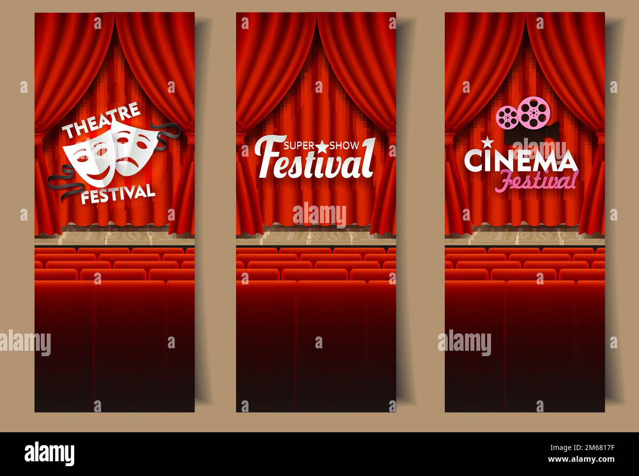Cinema and theatre arts vertical banner template set. Vector ...