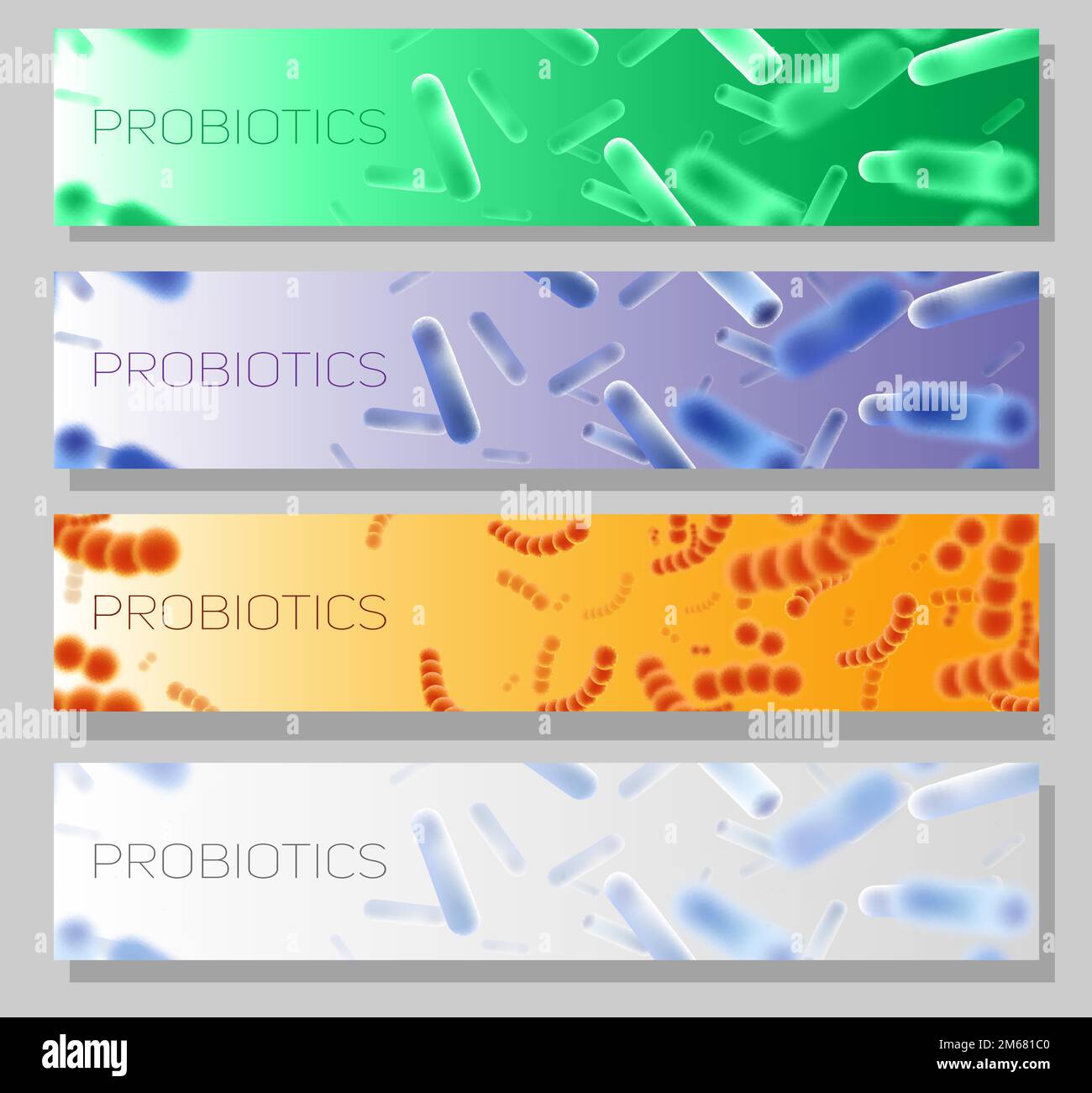 Probiotics vector horizontal web banner template set with good or ...