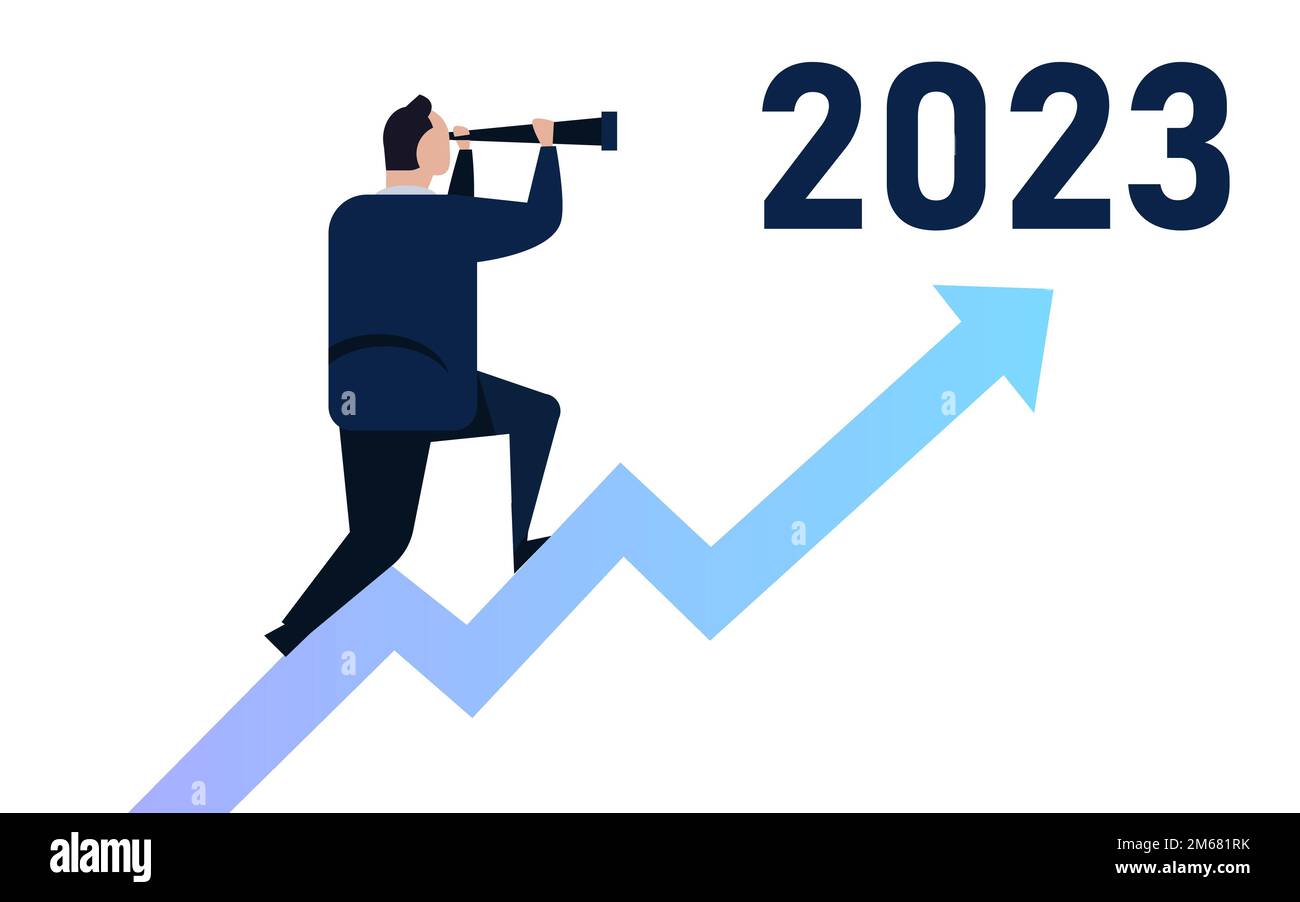 New year 2023 leader business man looking forward chart go up increase ...