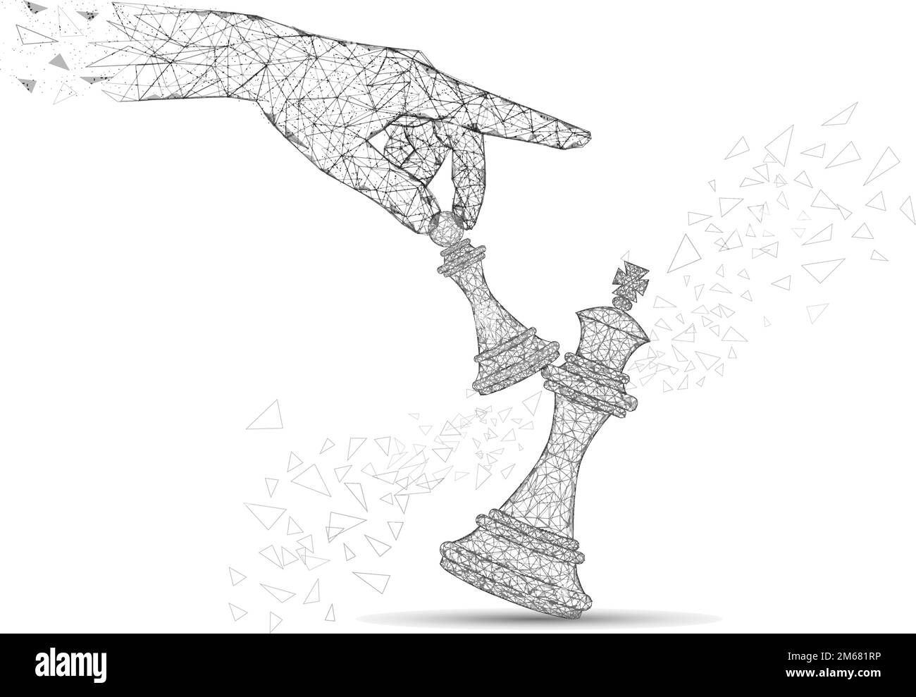 Human hand holding pawn knocking down king chess piece low poly ...