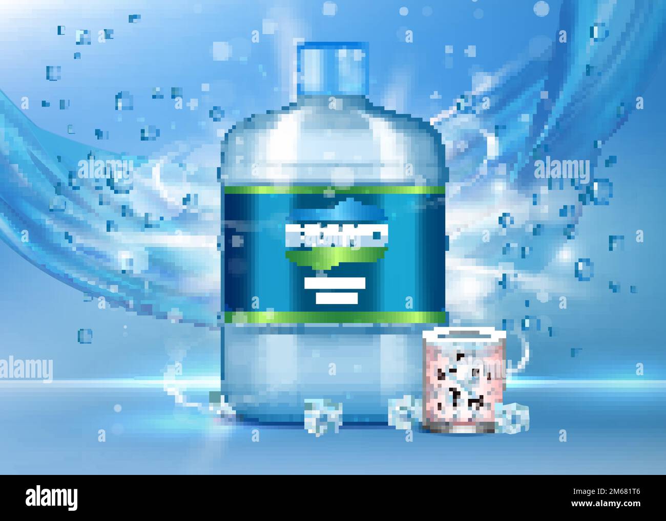 Drinking water ad. Vector realistic illustration of big plastic bottle ...
