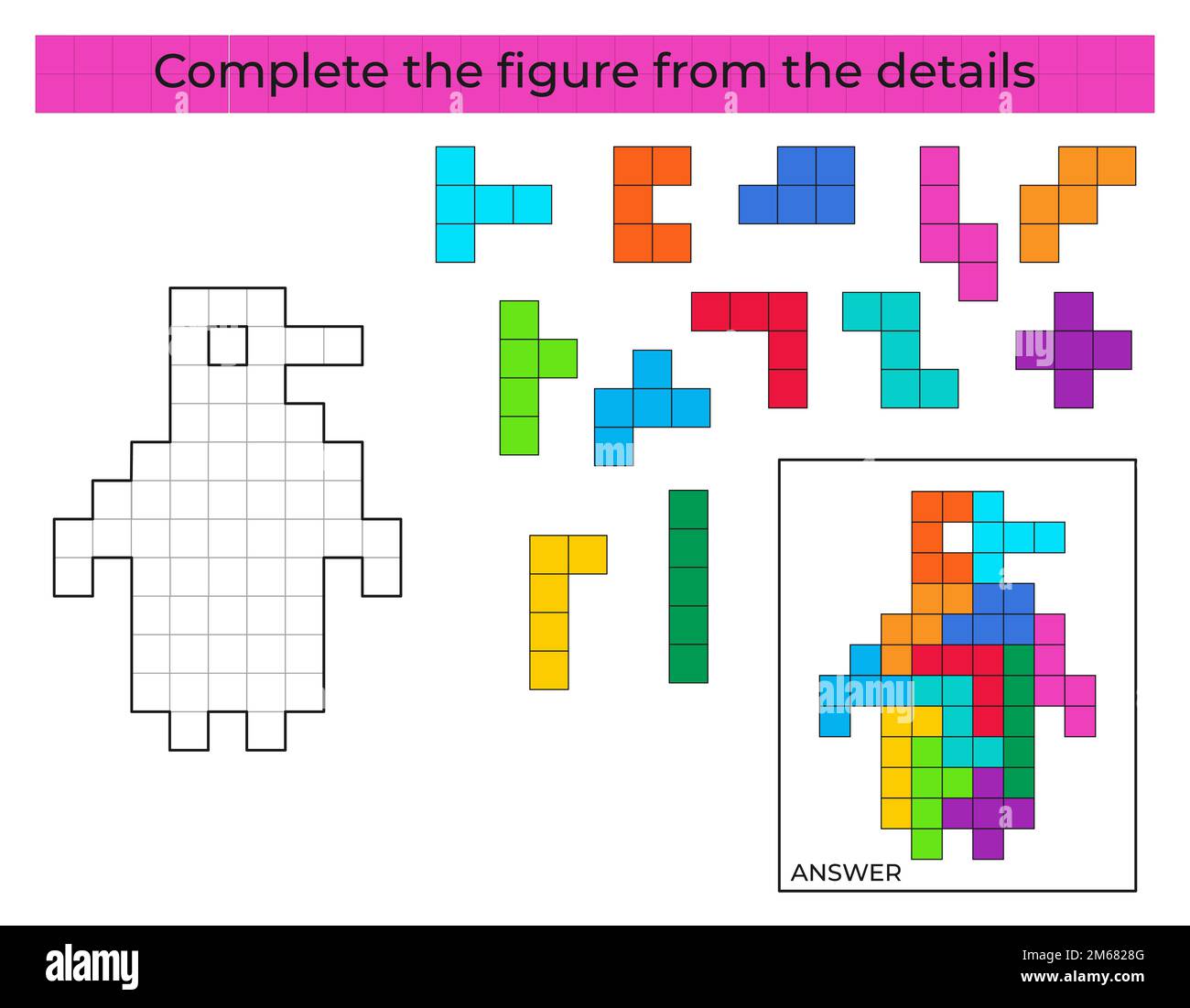 Complete the figure. Puzzle game with Penguin Stock Vector Image & Art ...