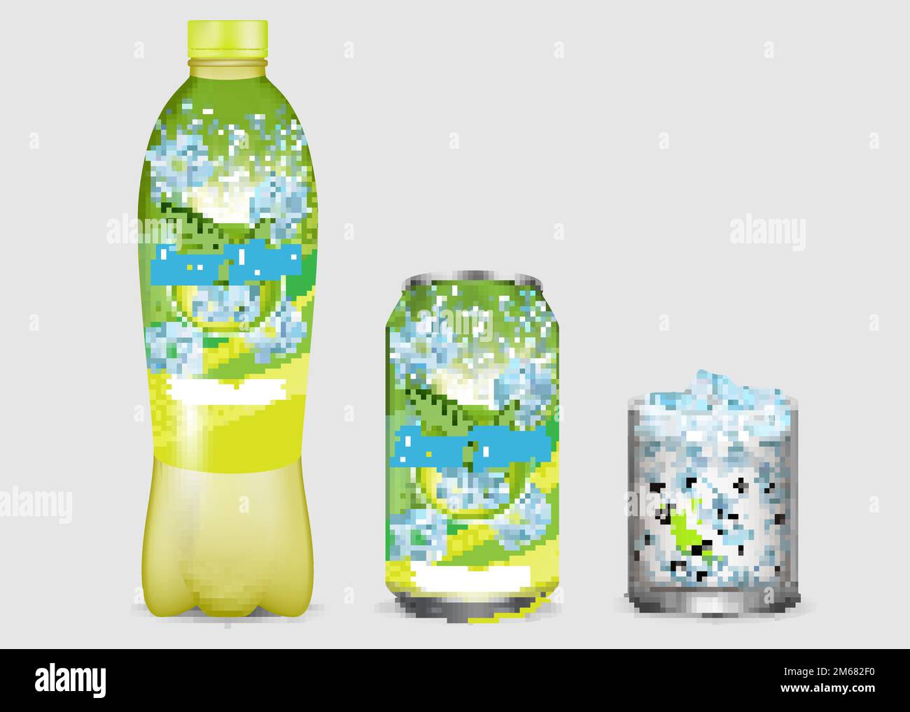 Green iced tea package mockup set. Vector realistic illustration of ice ...