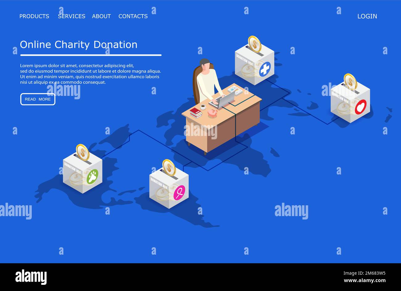 Online charity donation vector website template, web page and landing ...