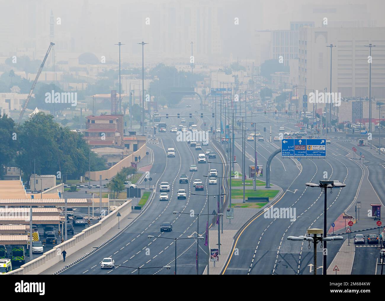 Foggy and rainy Doha C Ring Road. Doha Roads and Traffic Stock Photo ...