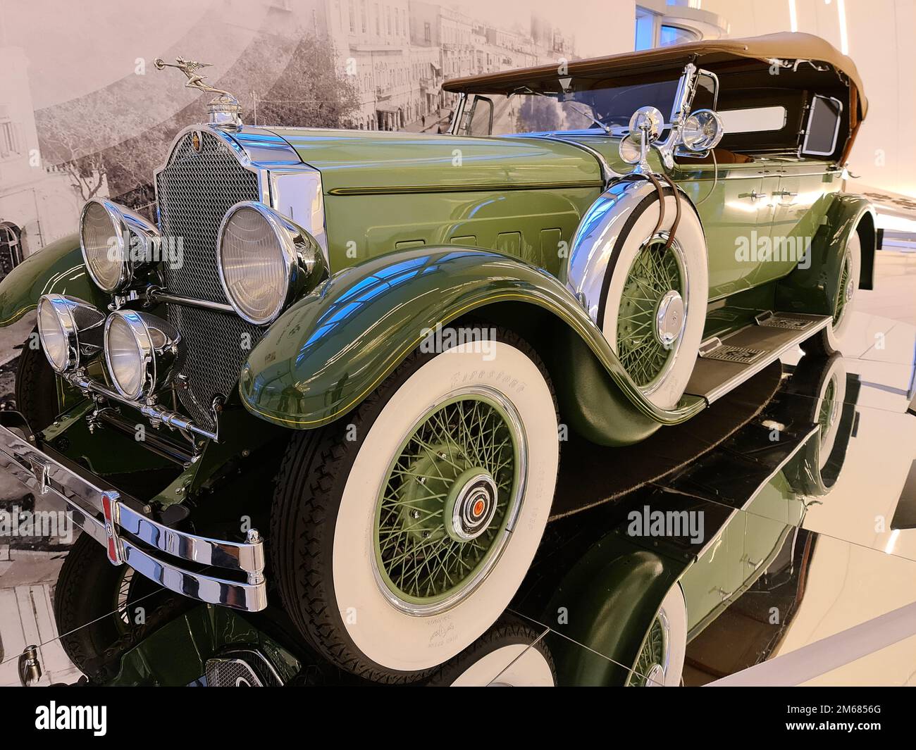 Green vintage car at a car exhibition (Heydar Aliyev Center Stock Photo ...