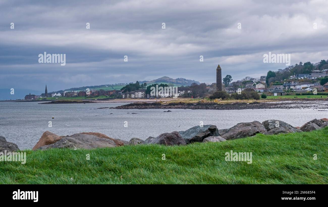 The town of Largs set on the Firth of Clyde on the West Coast of ...