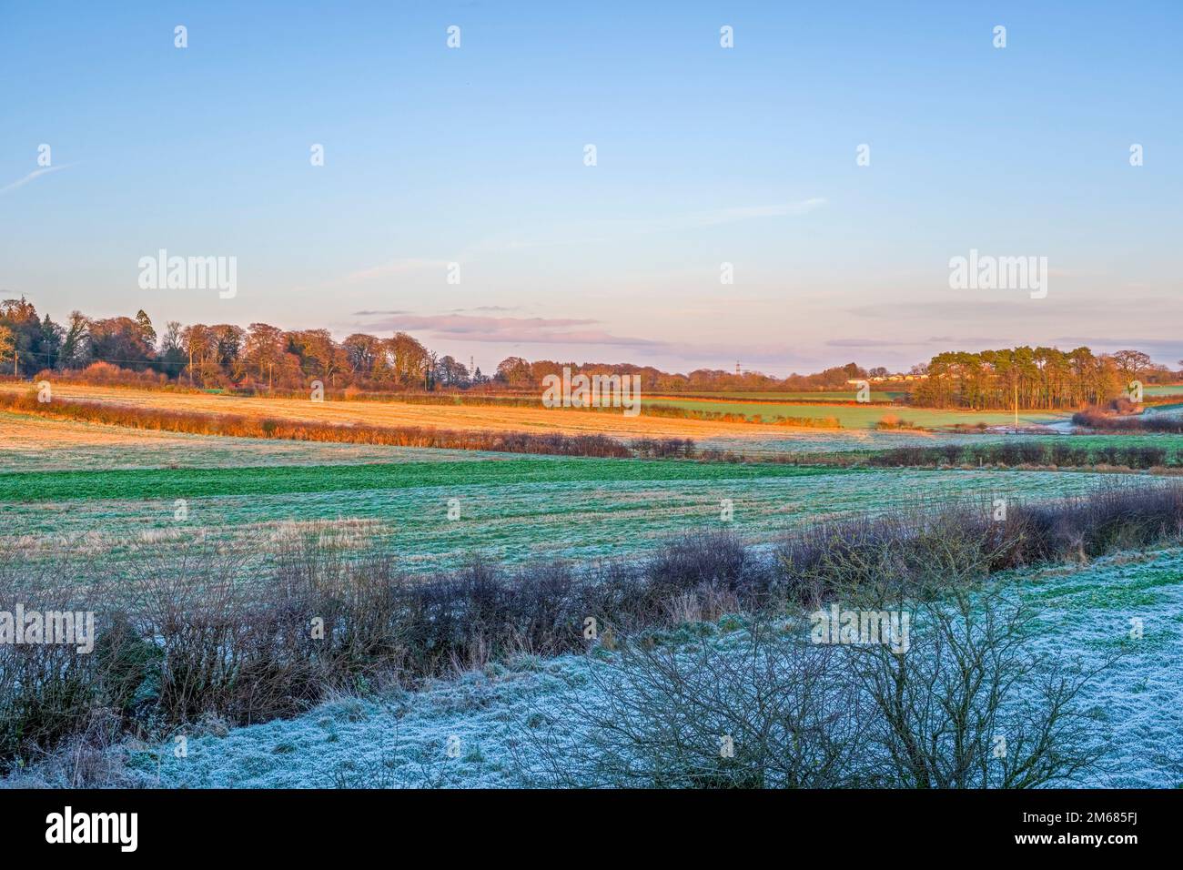 Beautiful Scottish Farmlands in heavy frost with farming fields at the ...