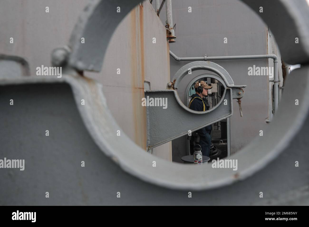 EAST CHINA SEA (April 15, 2022) Boatswain’s Mate Seaman Yerson Zamara ...