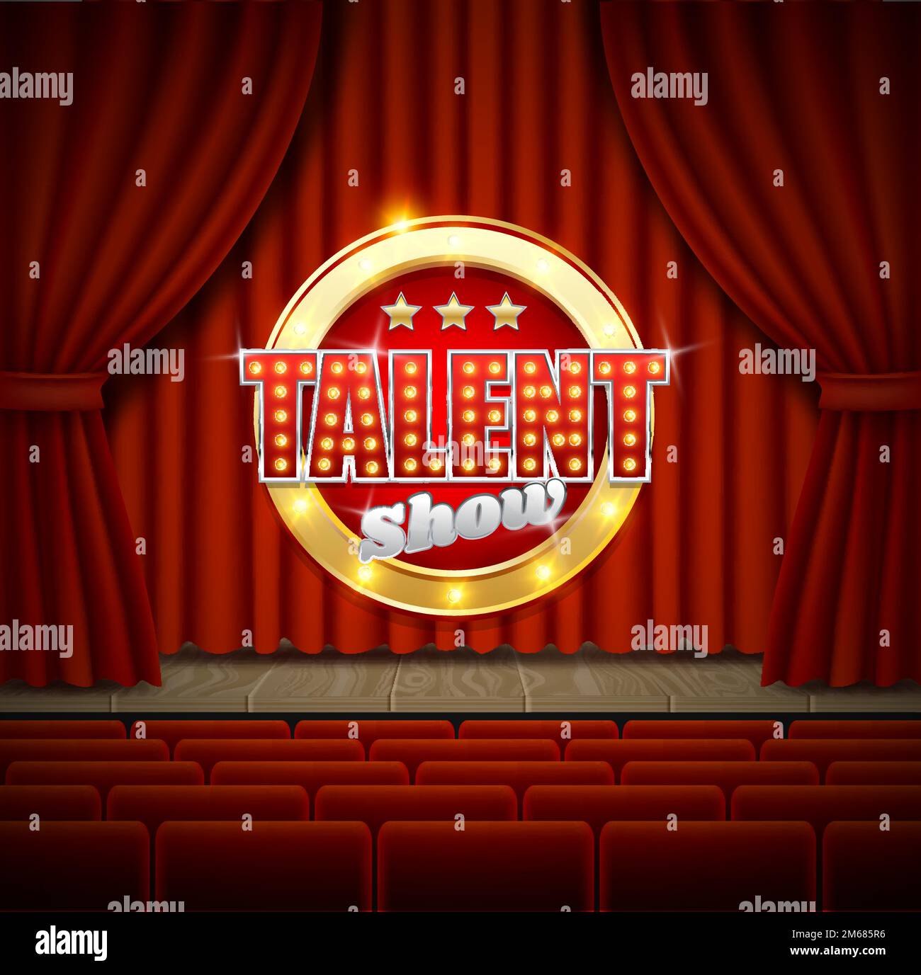 Talent show vector poster template. Empty theatrical stage with Talent ...