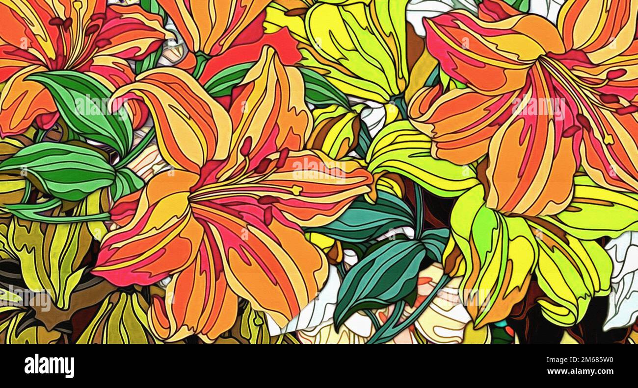 Computer graphics of abstract floral psychedelic background stylization ...