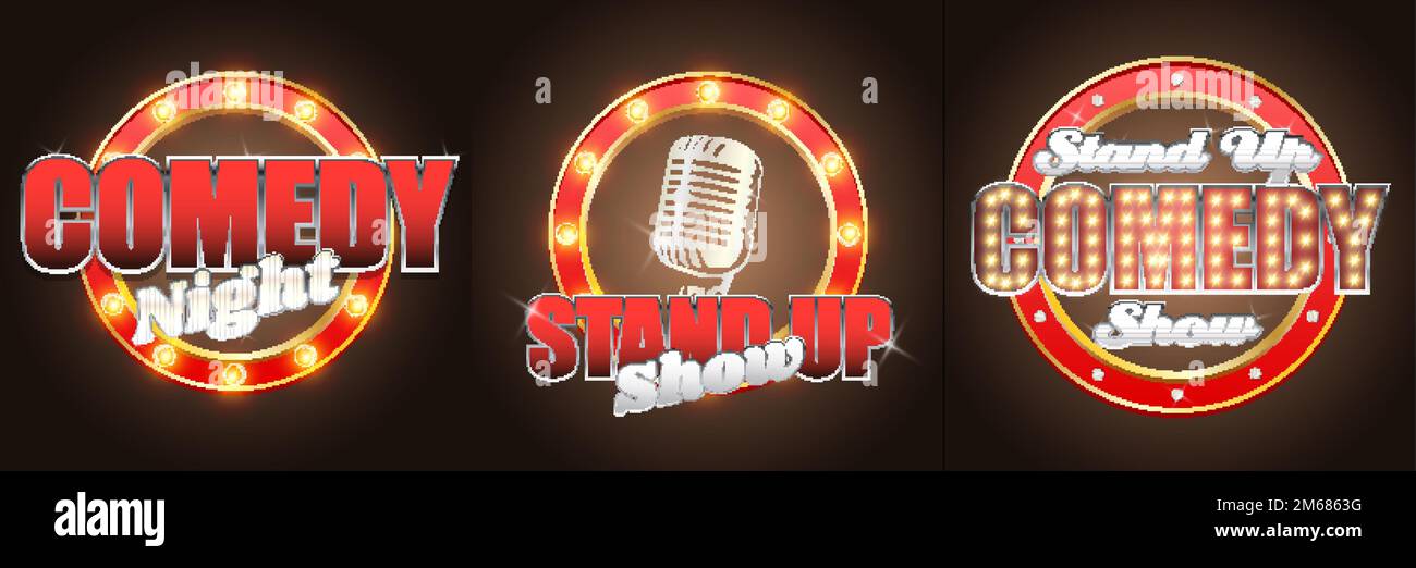 Vector set of stand up comedy show retro banners labels Stock Vector ...