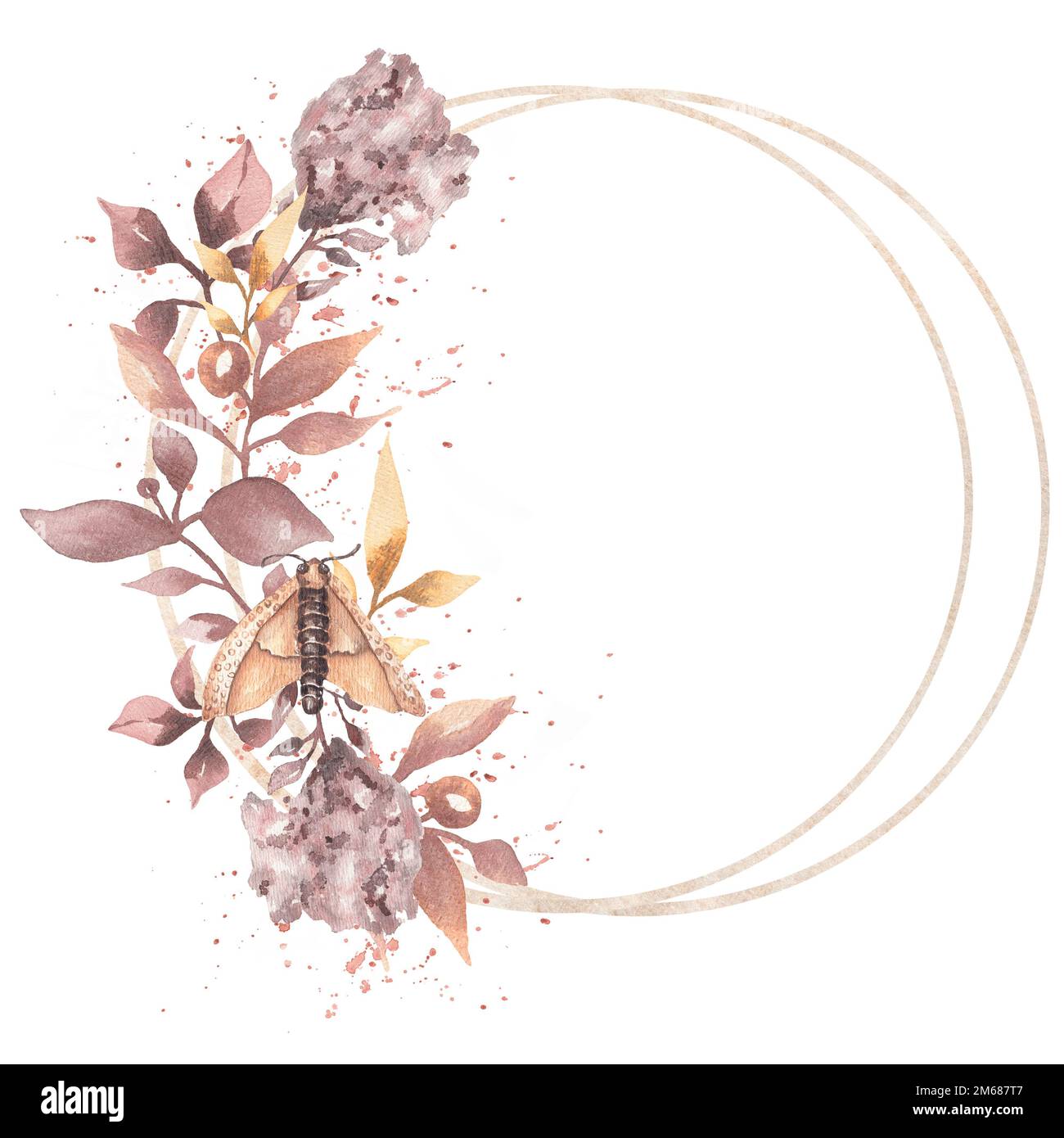 Watercolor hand drawn floral set.Beautiful delicate wreath in neutral ...