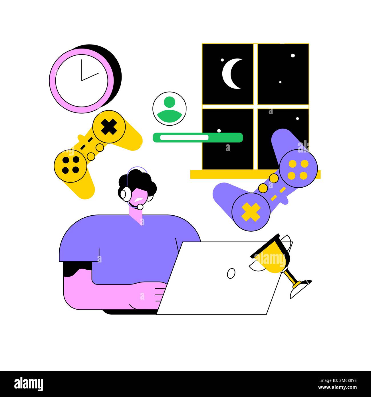 Gaming disorder abstract concept vector illustration. Video game addict ...