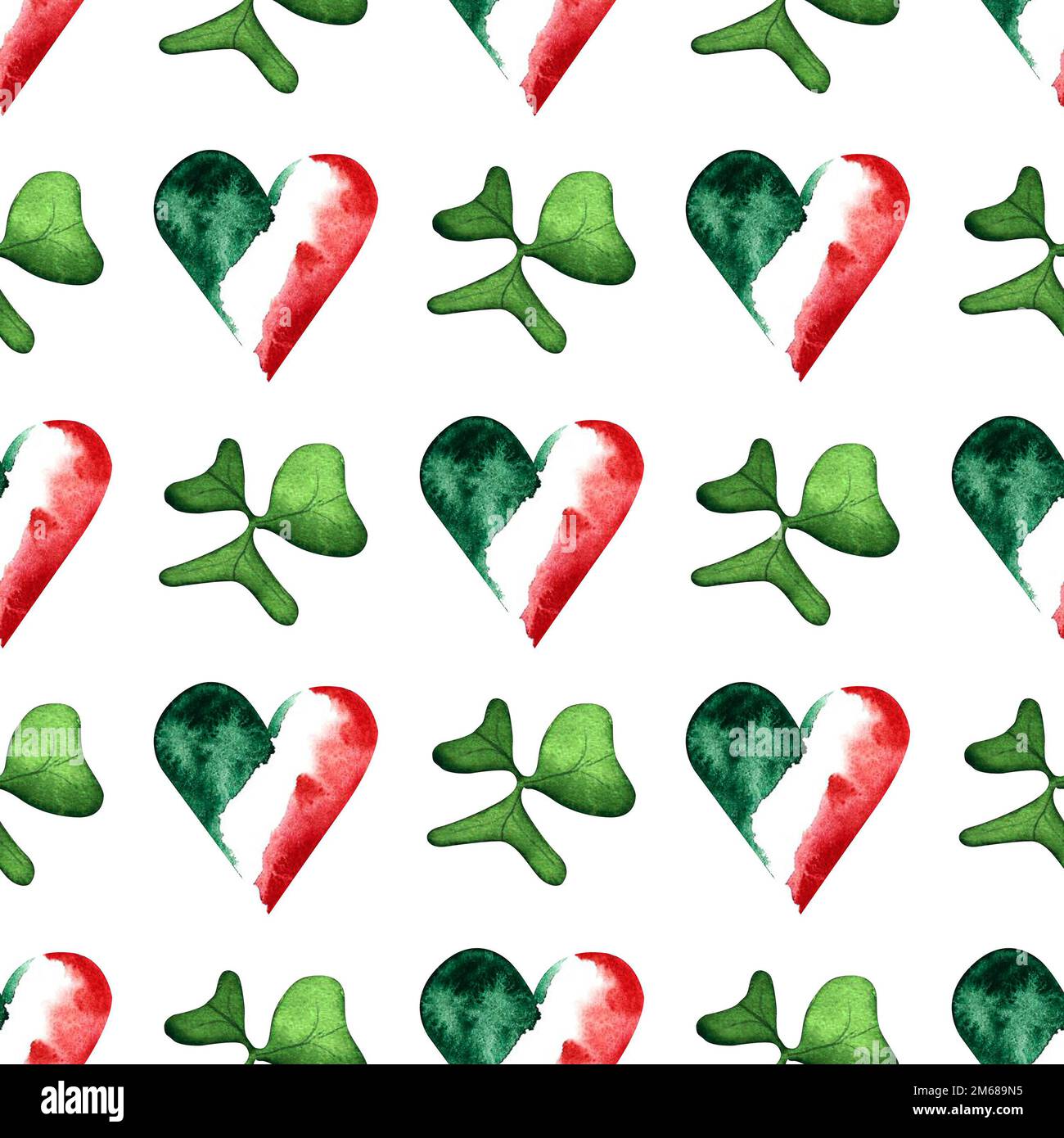 pattern shamrock and Irish frag watercolor. on isolated white ...