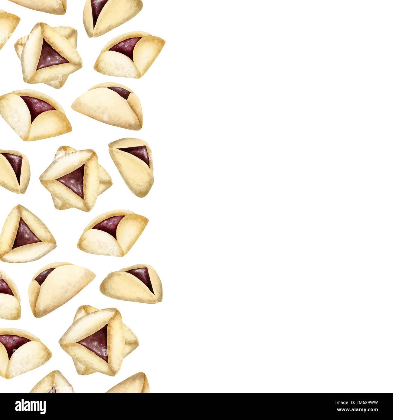 Hamantaschen cookies vertical border backround. Happy Purim greeting ...