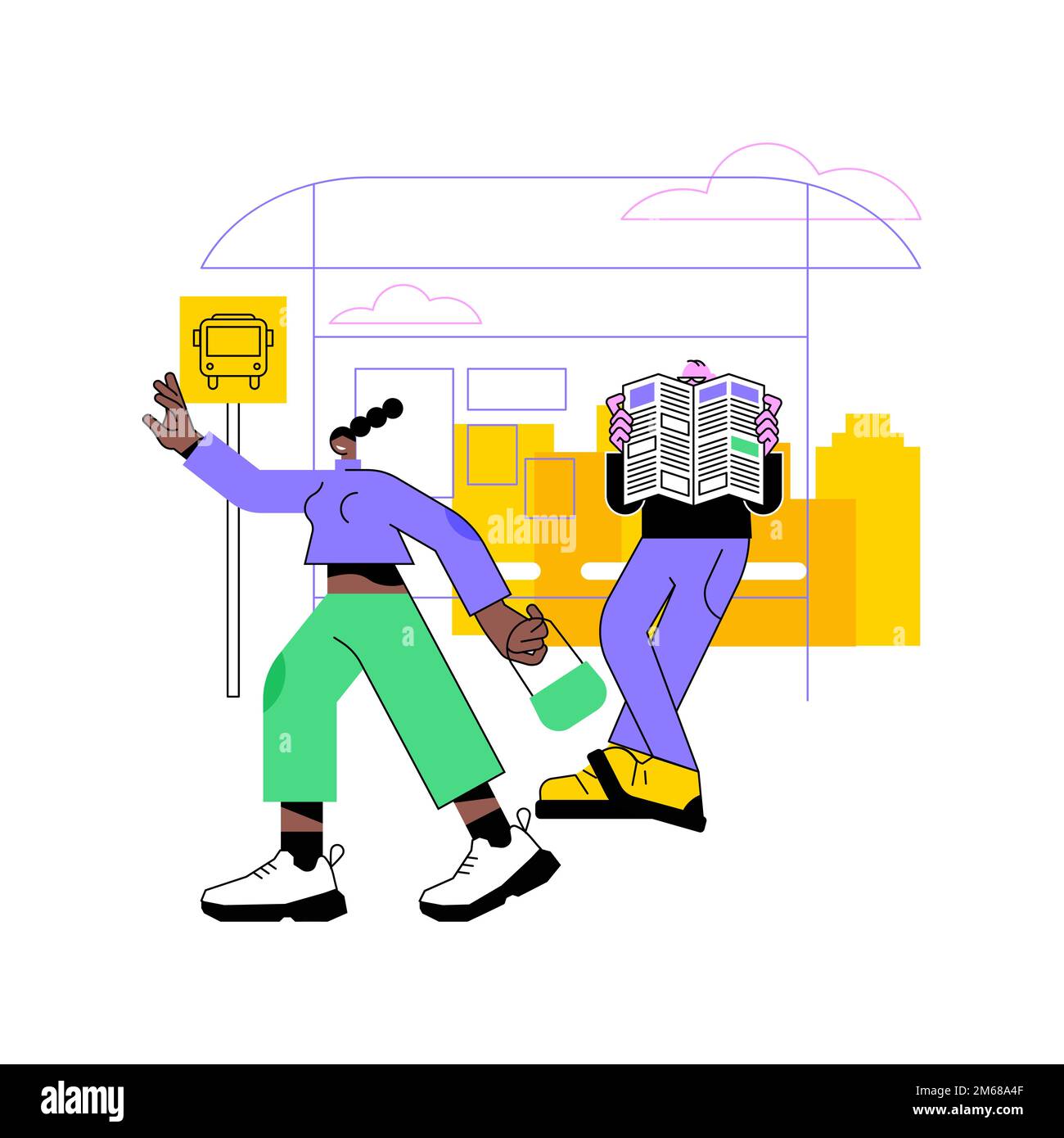 Bus station abstract concept vector illustration. Bus stop, pick up ...