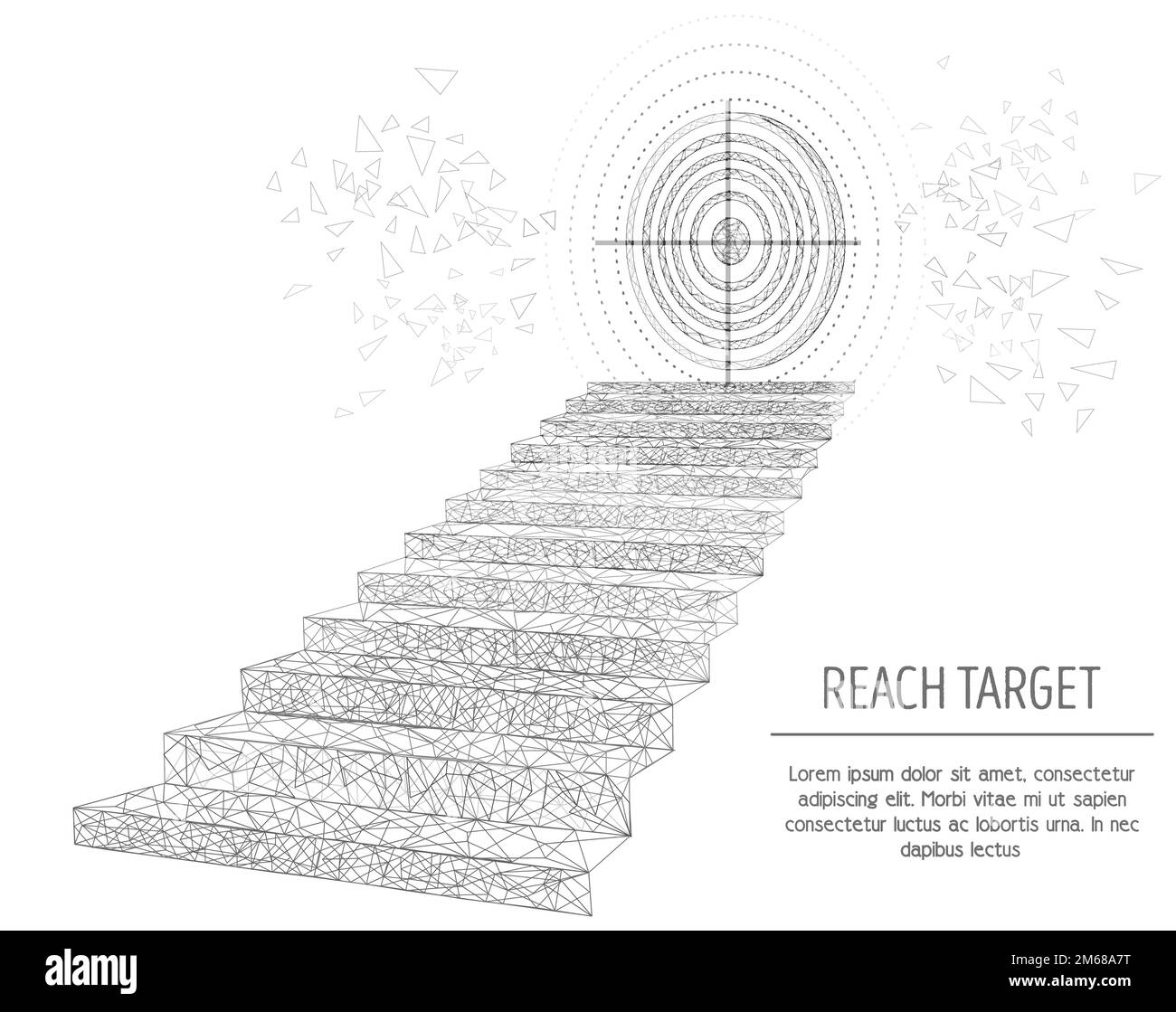 Stairway to target, low poly wireframe mesh made of points, lines and ...