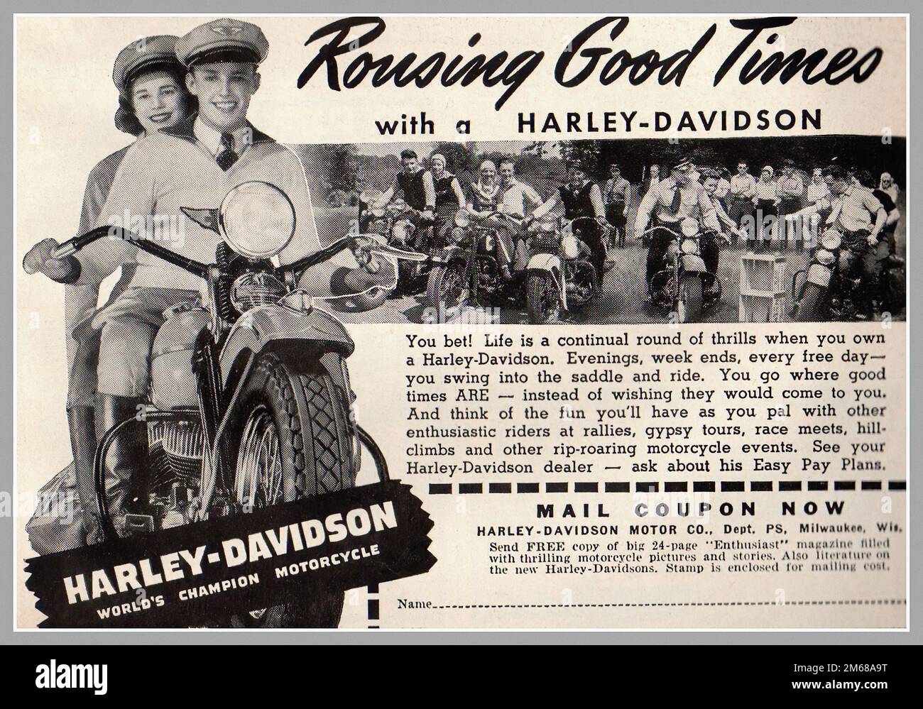 1941 HARLEY DAVIDSON AD - Vintage Motorcycle Advertising Stock Photo ...