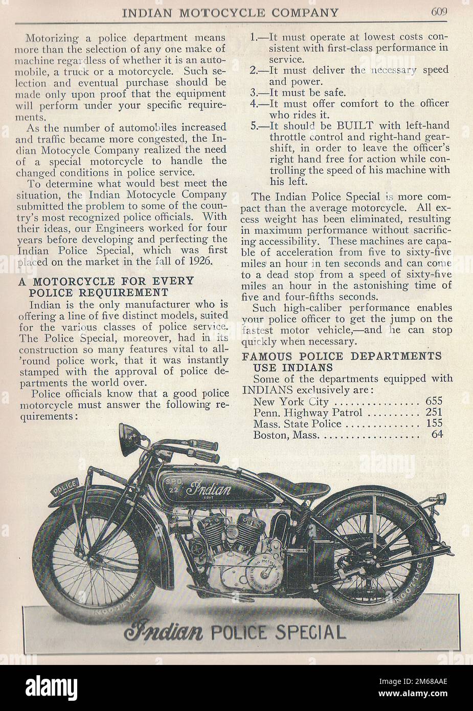 1928 Indian Police motorcycle - Vintage Motorcycle Advertising Stock ...