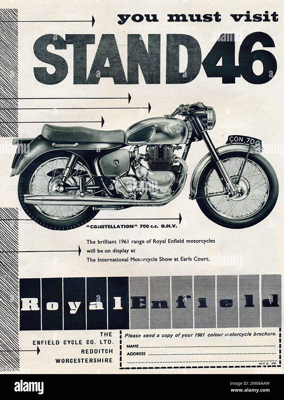 1961 Royal Enfield Constellation 700cc - Vintage Motorcycle Advertising Stock Photo - Alamy