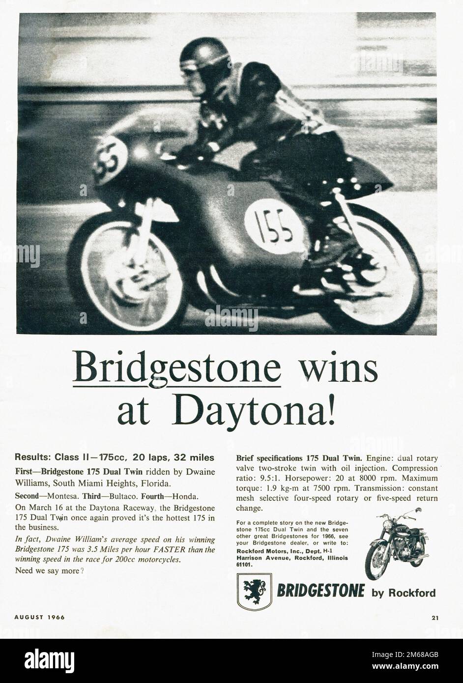 1966 Bridgestone by Rockford Motorcycle Vintage Advertising - Hot Rod ...