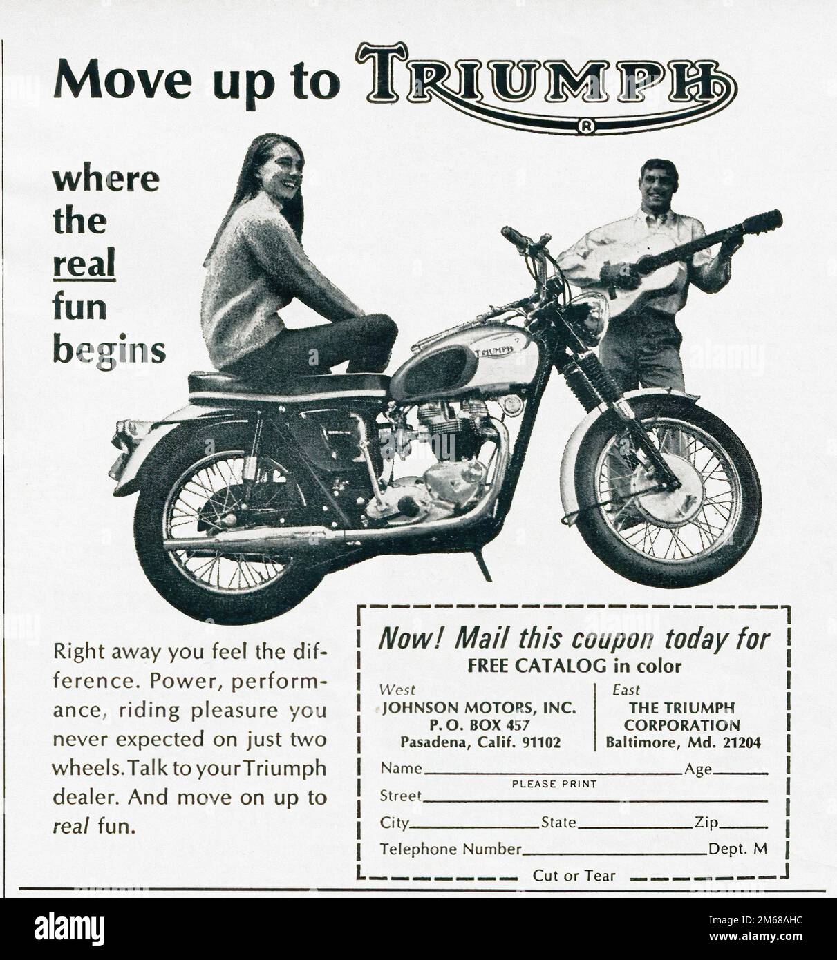 1966 Triumph Motorcycle Vintage Advertising - Hot Rod August 1966 Stock Photo - Alamy