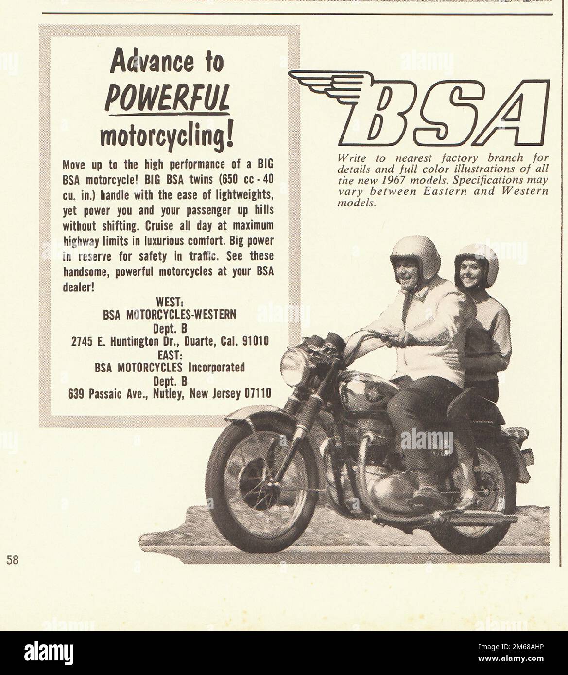 1967 BSA Motorcycle Vintage Advertising - Playboy May 1967 Stock Photo ...