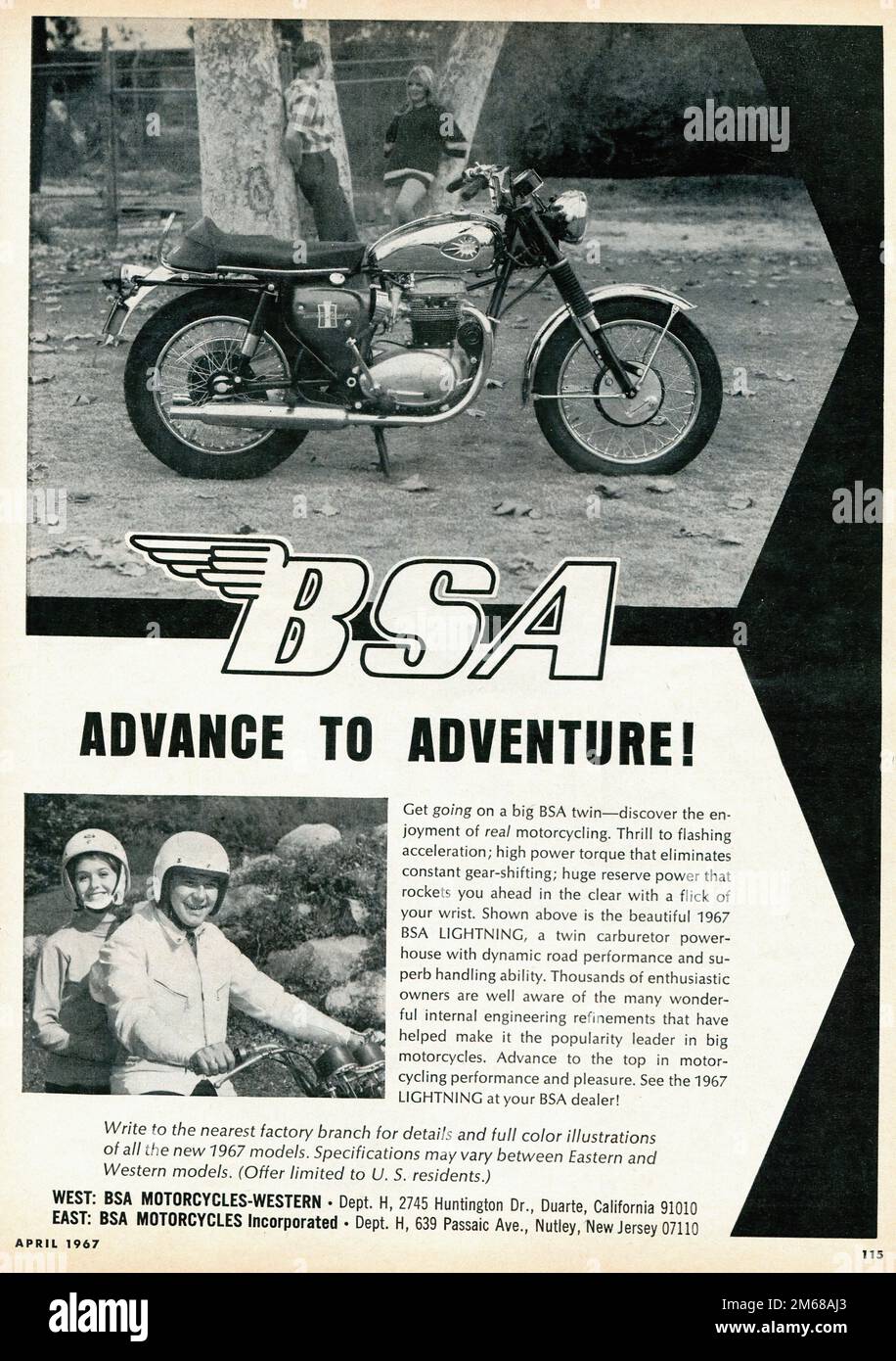 1967 BSA Lightning Motorcycle Advertising Hot Rod Magazine April 1967 ...