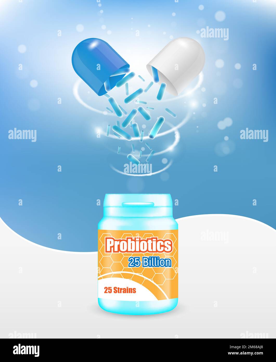 Probiotics pills advertising vector poster banner template Stock Vector Image & Art - Alamy