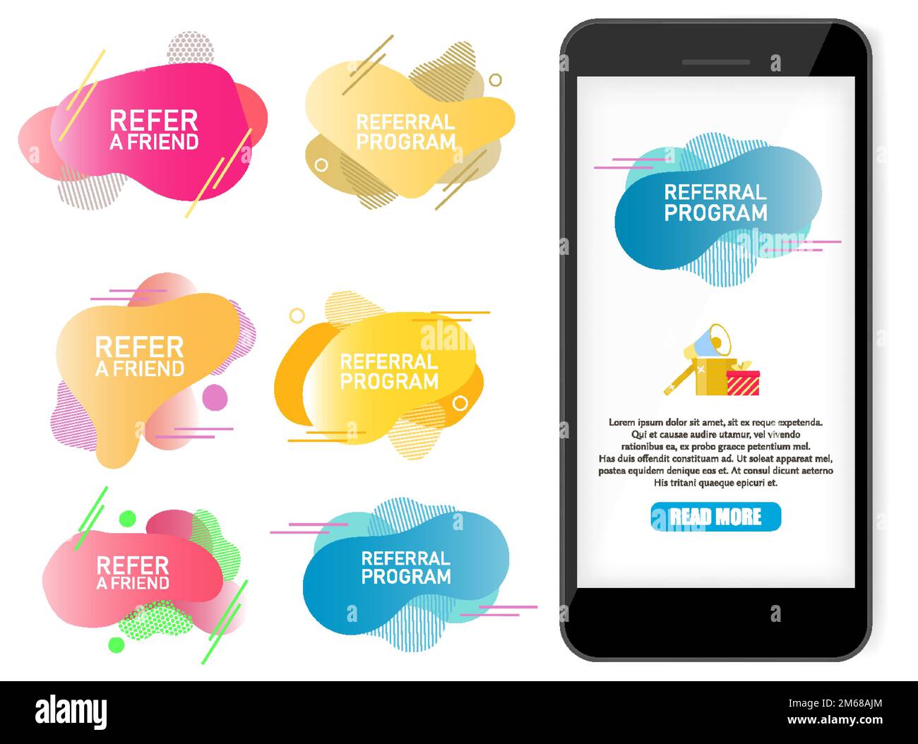 Refer a friend, referral program label banner vector set Stock Vector ...